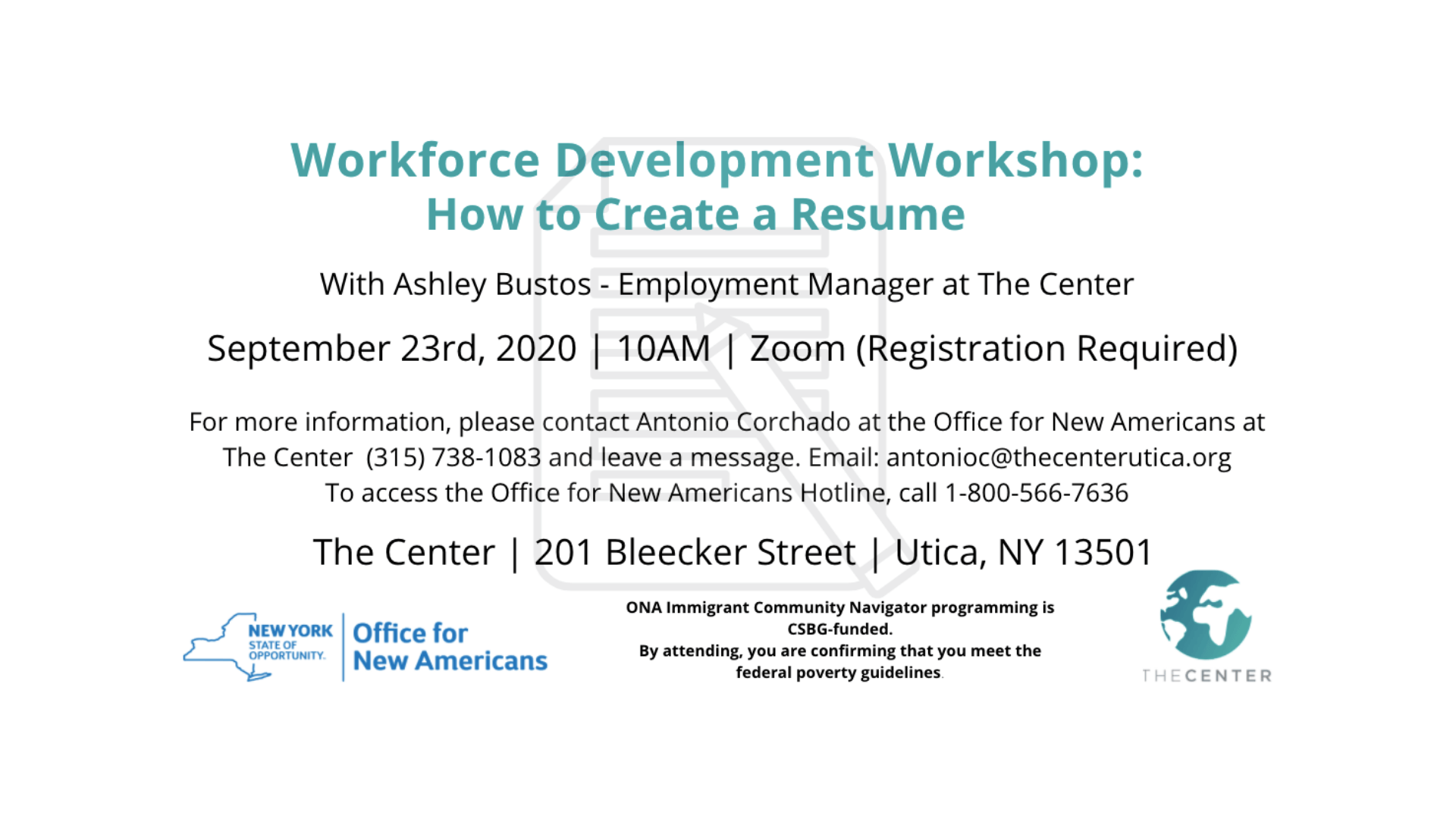 ONA Workforce Development Workshop: How to create a resume | The Center